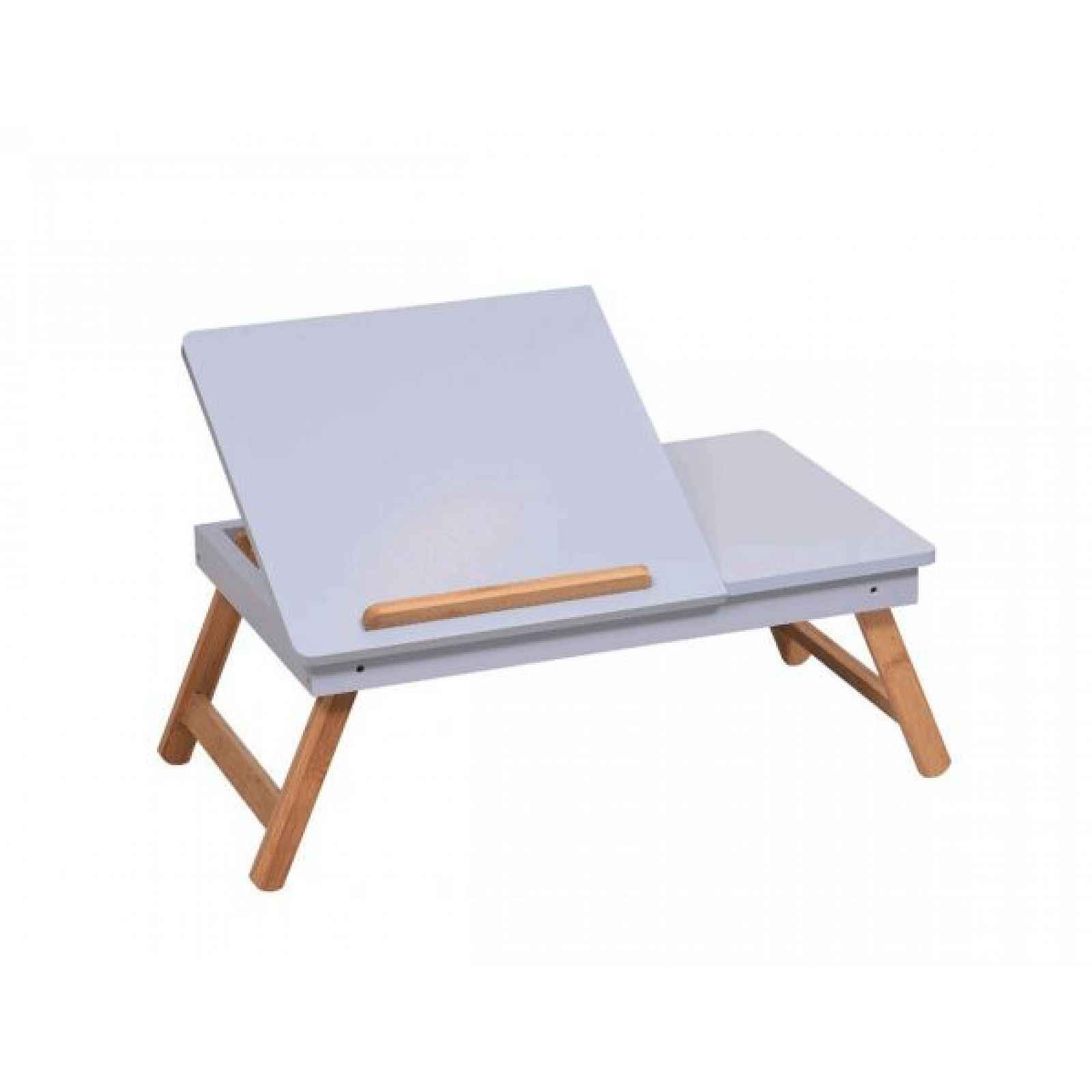 Příruční stolek na notebook / držák na tablet, bílá / přírodní bambus ...