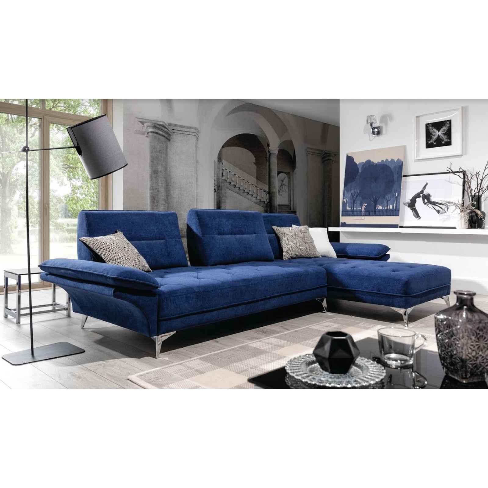 Luxusní rohová sedačka Chiron modrá | Viame.cz