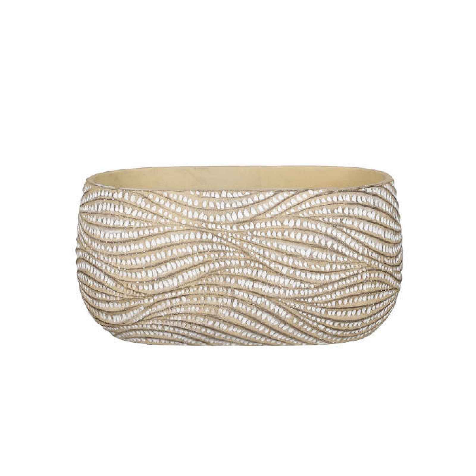 Obal oválný cementový HENDRICK s vlnkami krémový nízký 24,5cm | Viame.cz