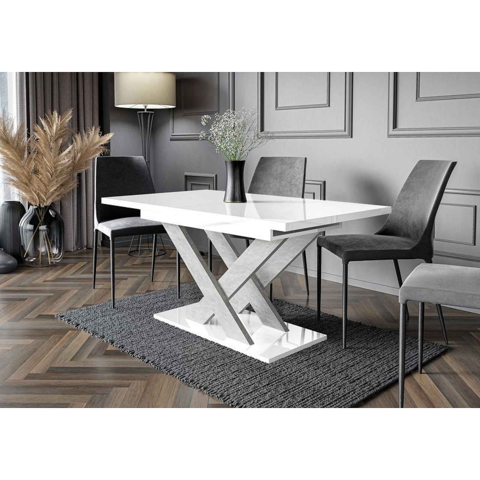 Rozkládací jídelní stůl Meka, bílý lesk/stone HELCEL | Viame.cz