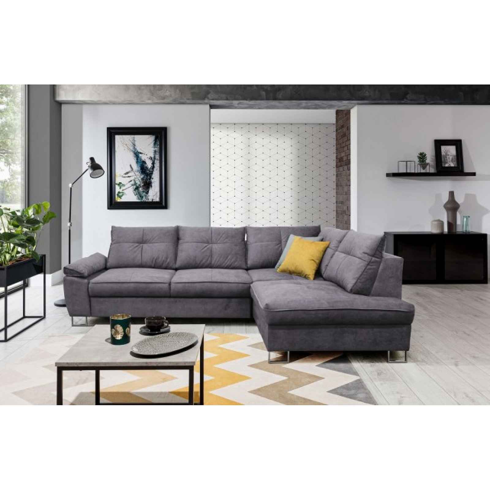 Rohová sedačka rozkládací Akora pravý roh ÚP šedá | Viame.cz