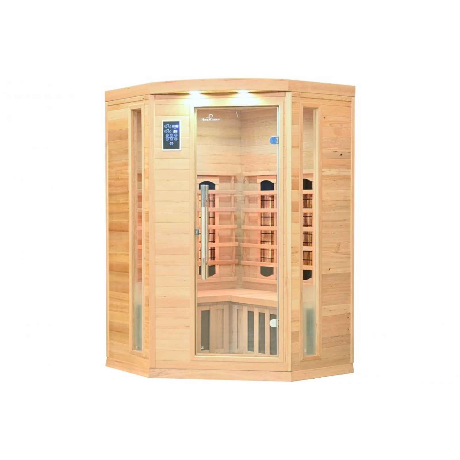 Rohová infrasauna s barevnou terapií pro 2 osoby Přírodní dřevo | Viame.cz