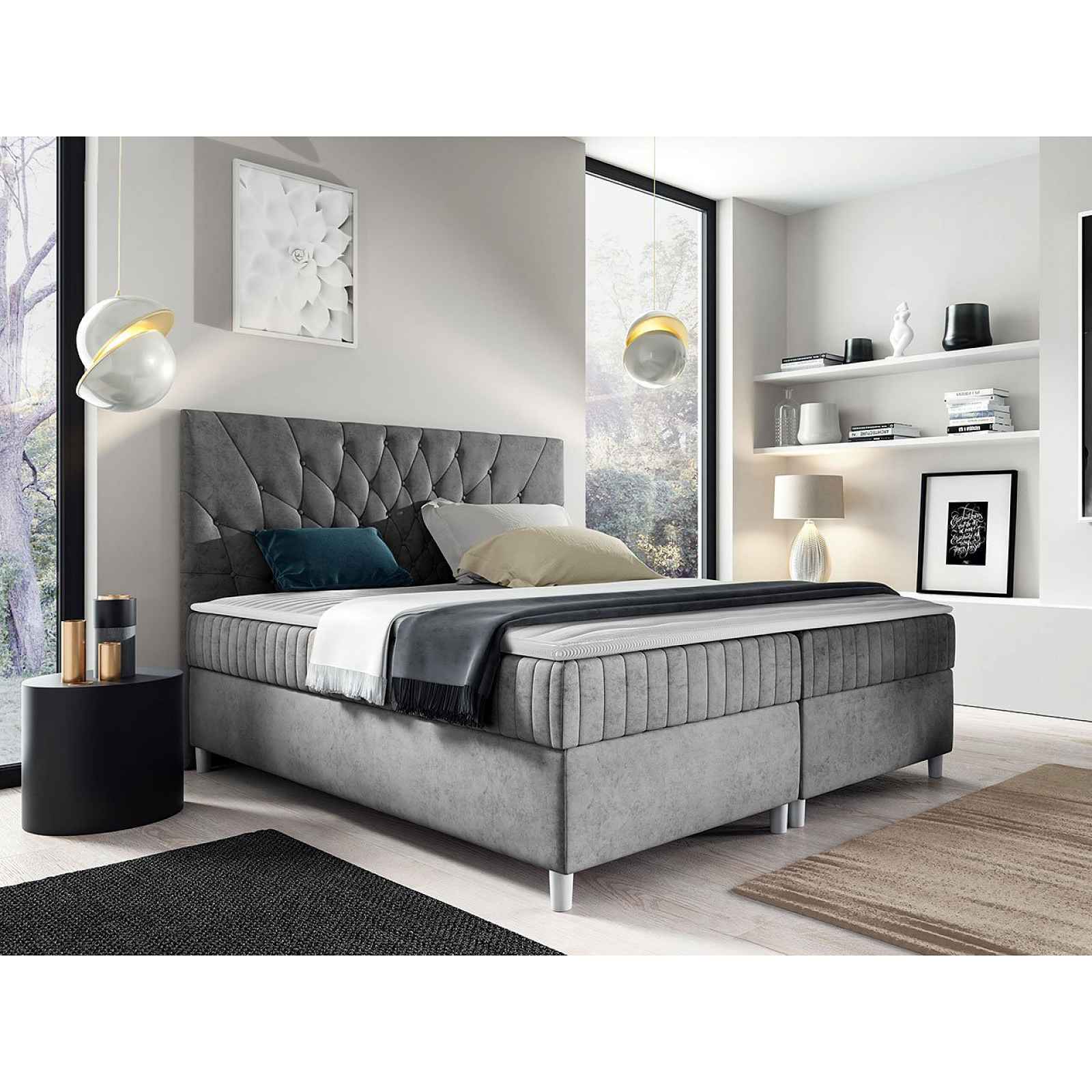 Kontinentální postel Niké 140x200, šedá Manila HELCEL | Viame.cz