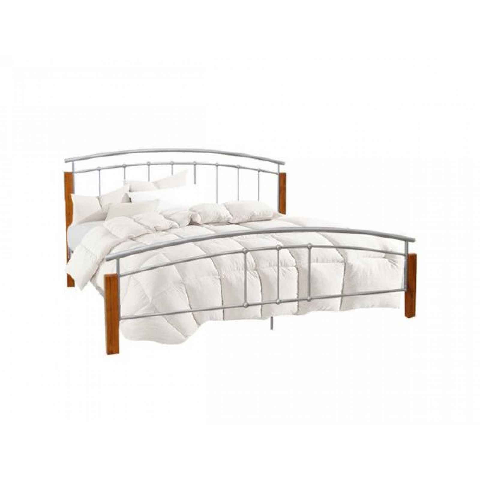 Manželská postel, dřevo přírodní/stříbrný kov, 160x200, MIRELA | Viame.cz