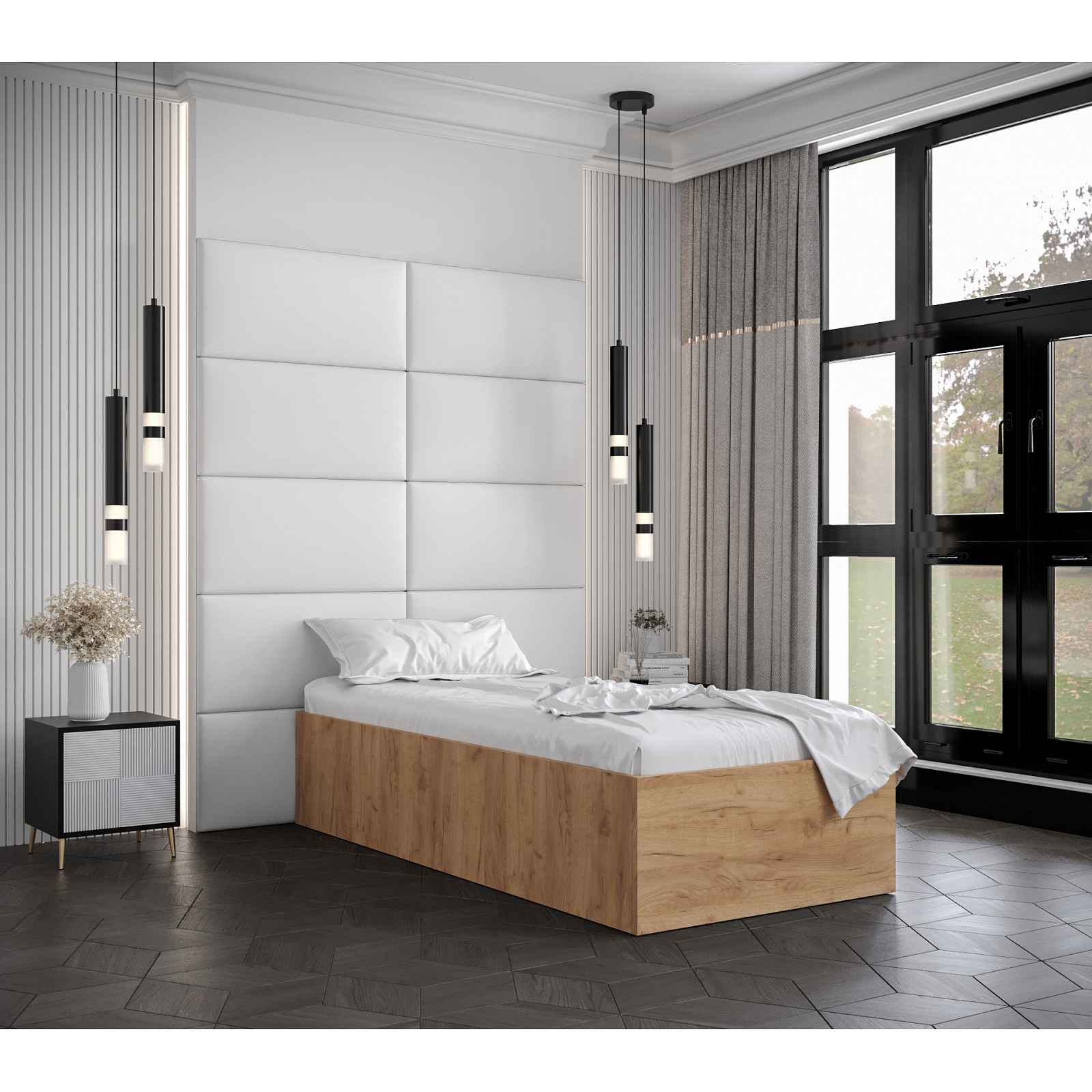 Postel Belmondo I 90x200 cm, dub zlatý/bílá eko HELCEL | Viame.cz