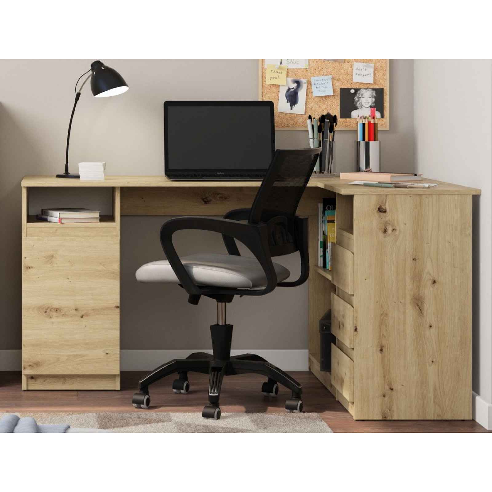 Rohový psací stůl Carlos, dub artisan | Viame.cz