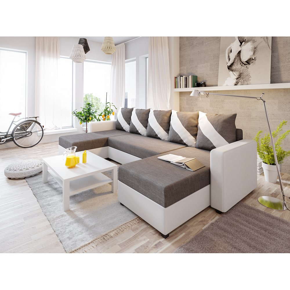 Rohová sedačka ASTANA U 7, tmavě šedá látka/bílá ekokůže | Viame.cz