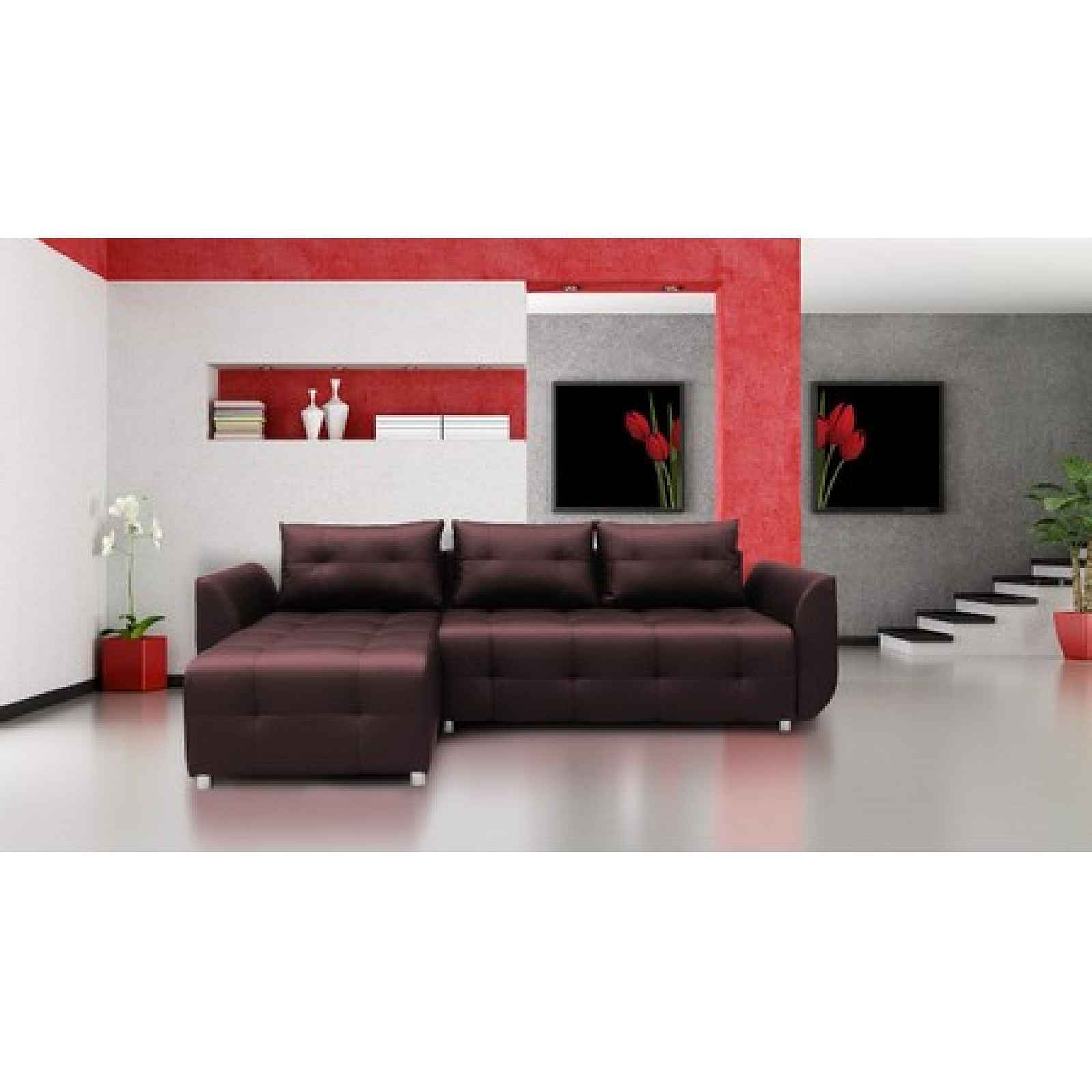 Rozkládací rohová sedačka SARA Tmavě hnědá | Viame.cz