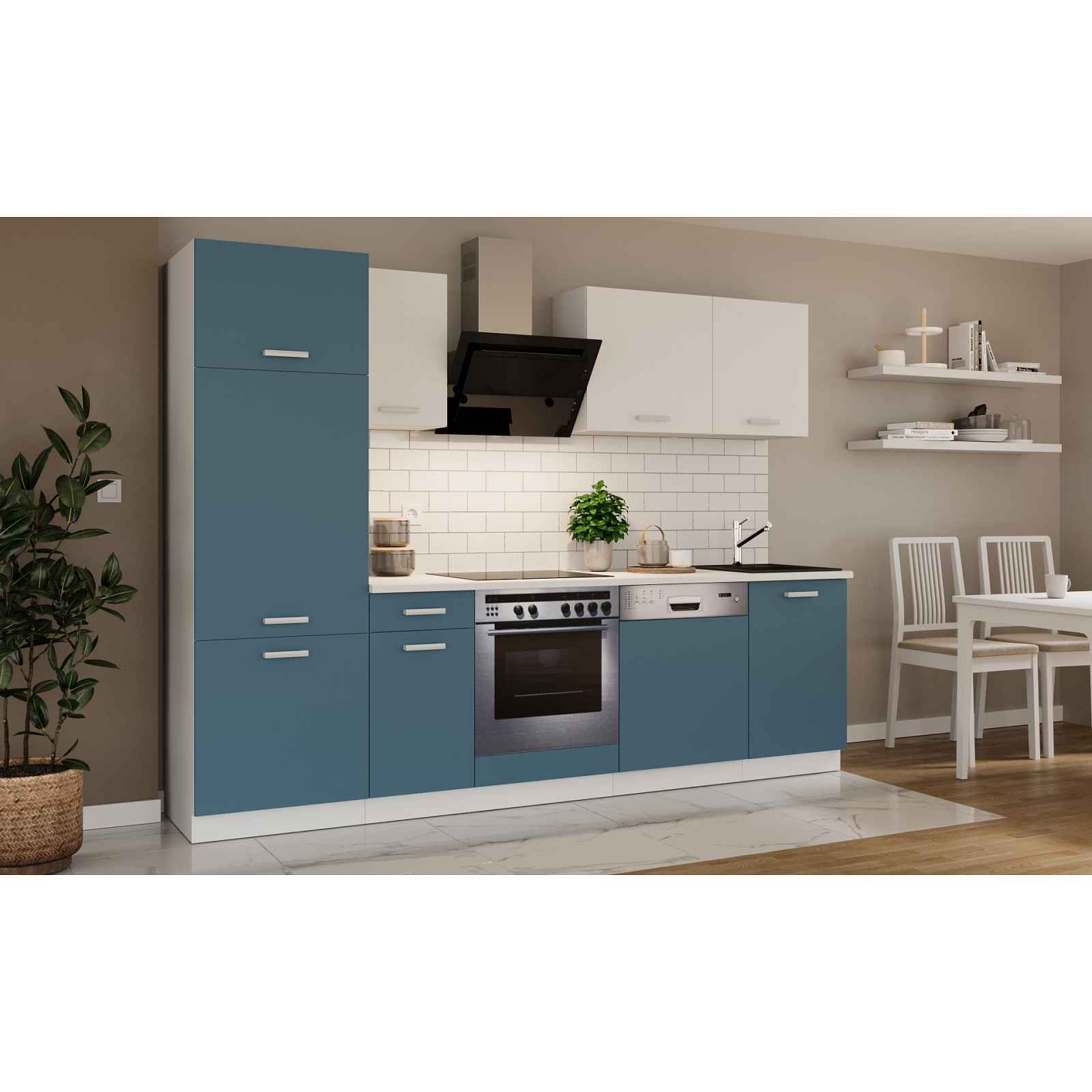 Kuchynská linka Toby 270 cm, s dvířkami na myčku, skagerrak/bílá HELCEL | Viame.cz