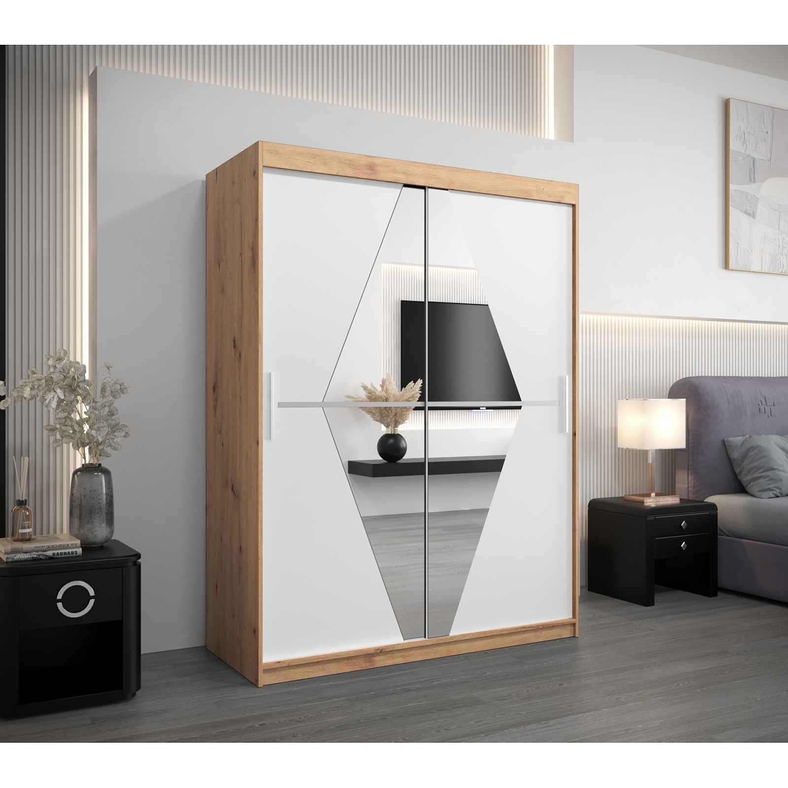 Šatní skříň Brut 150 cm, dub artisan/bílá HELCEL | Viame.cz