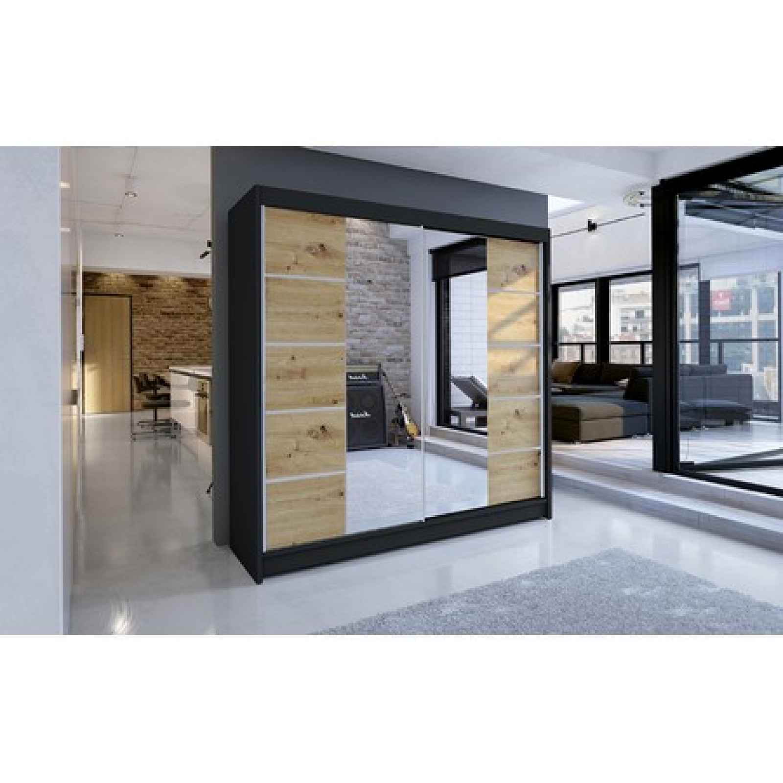 Šatní skříň TALIN IV šířka 180 cm - černá/dub artisan | Viame.cz