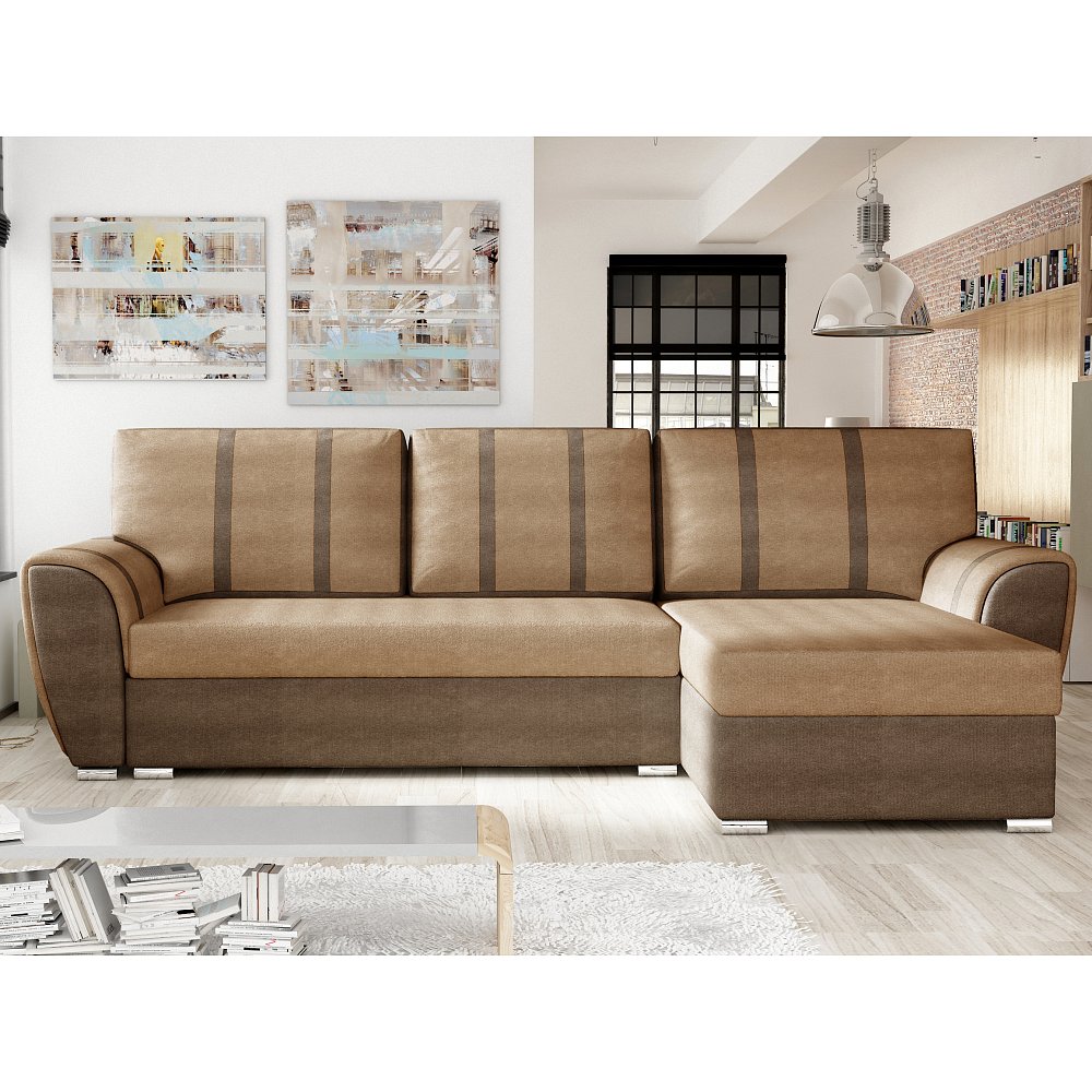 Rohová sedačka IRIS univerzální, béžová látka/hnědá látka | Viame.cz